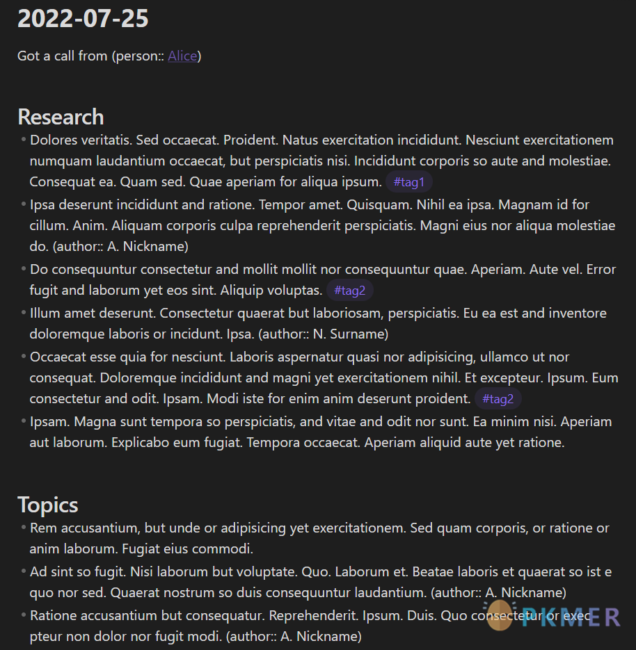 PKMer_Dataview 示例展示检索文章结构
